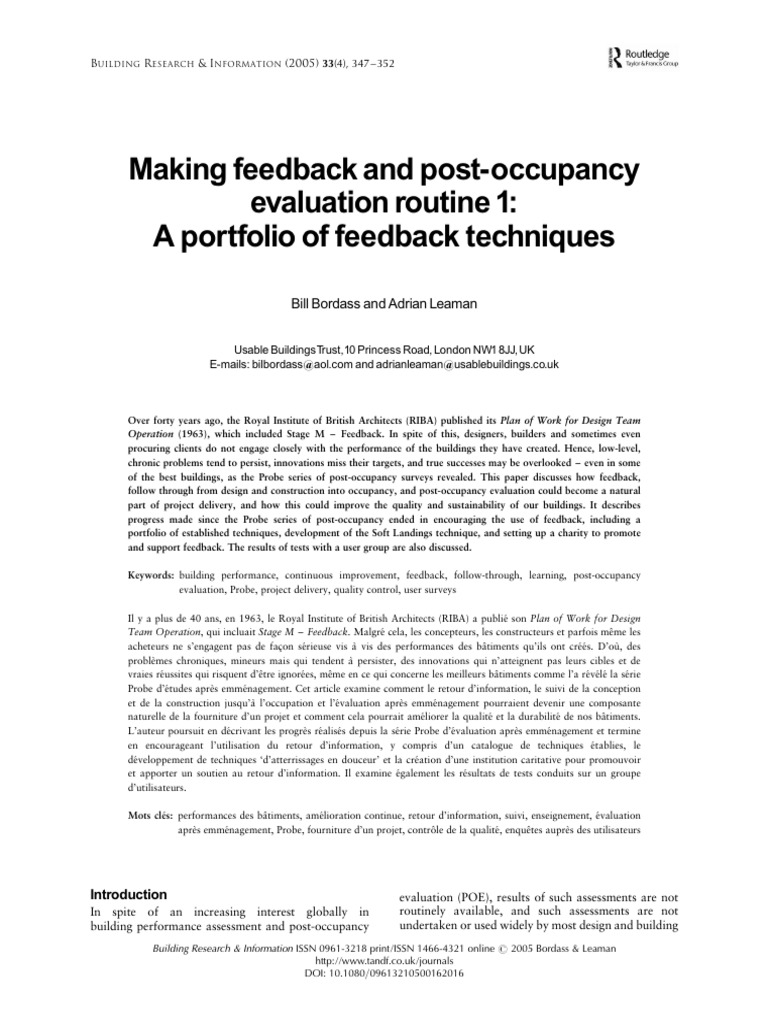 Making Feedback and Post-Occupancy | PDF