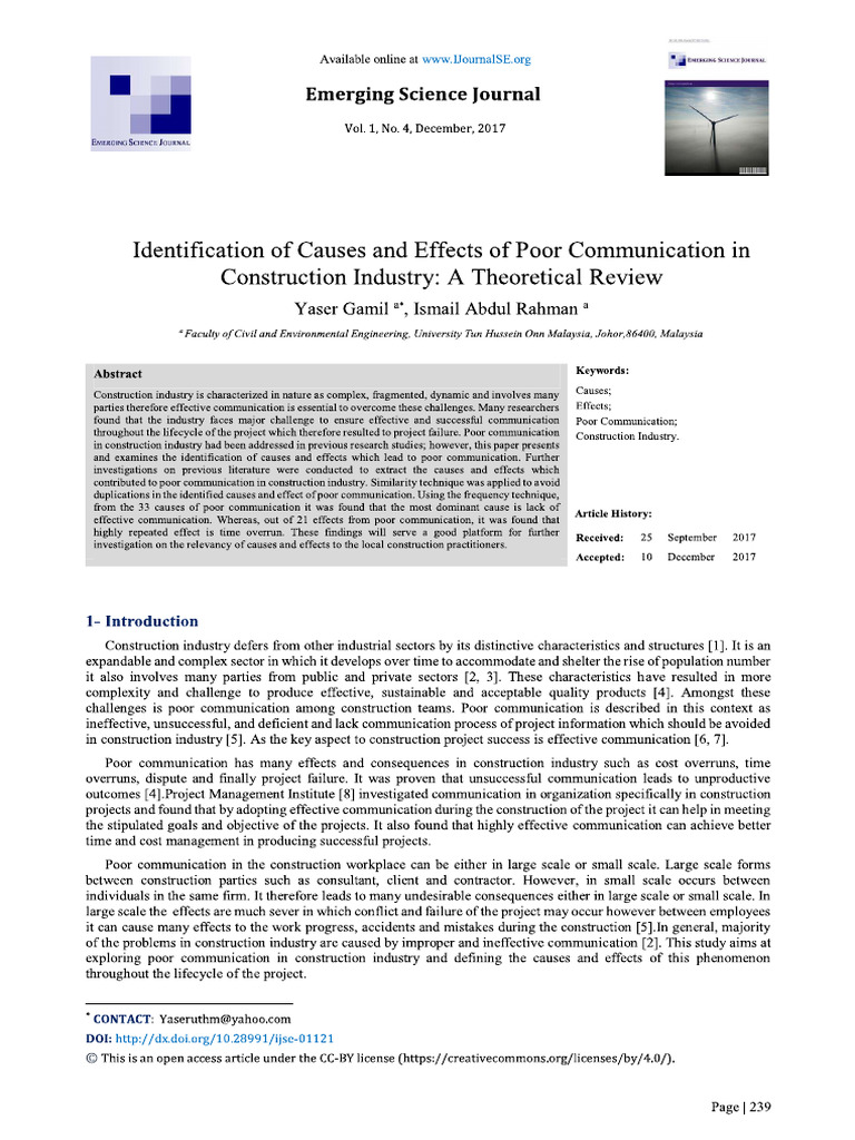 Identification of Causes and Effects of Poor Communication in ...