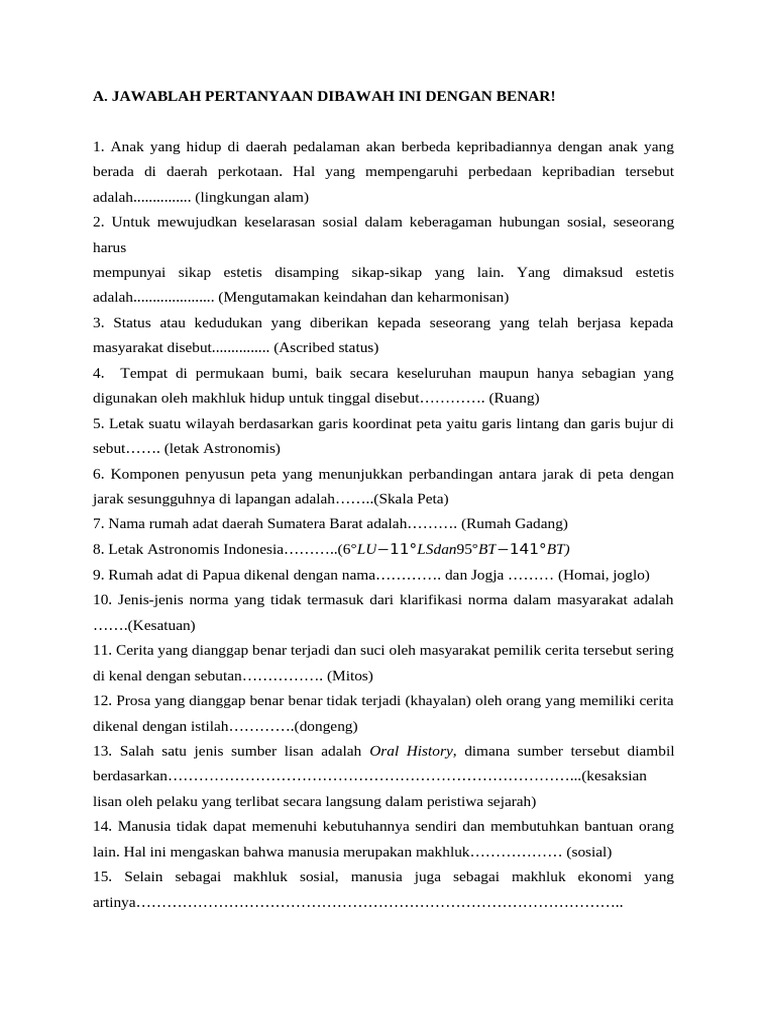 Soal Pts Ips Kls 7 | PDF