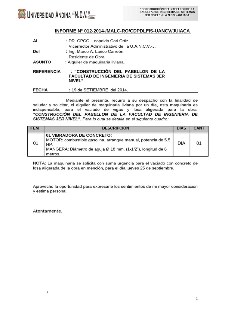Informe #012-2014-/Malc-Ro/Cdpdlfis-Uancv/Juiaca | PDF