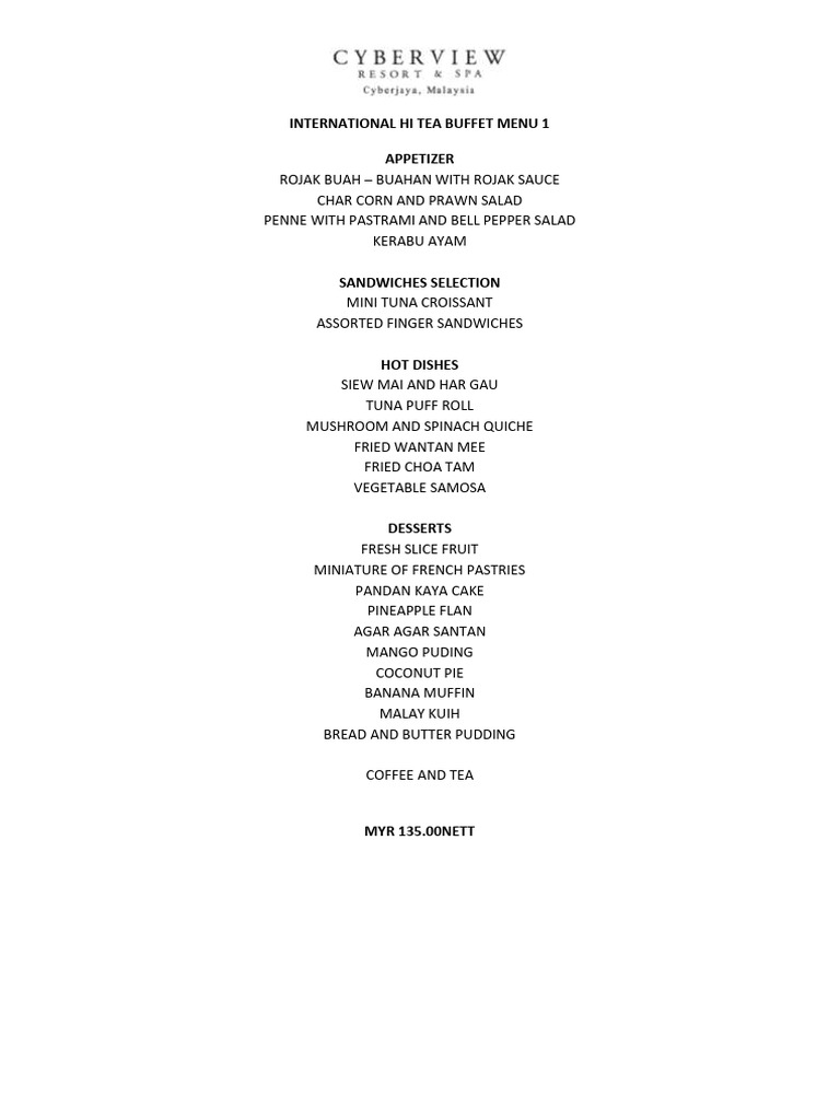 Hi Tea Menu - Banquet 2024 | PDF