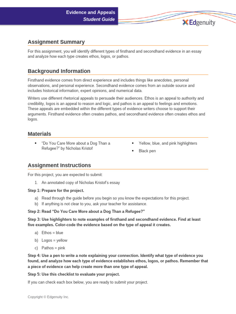Project - Evidence and Appeals - Student Guide | PDF
