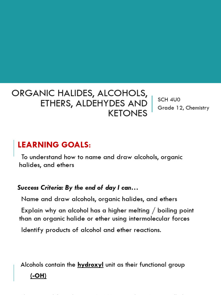 ISU Day 2 Organic Halides, Ethers, Alcohols, Aldehydes and Ketones | PDF