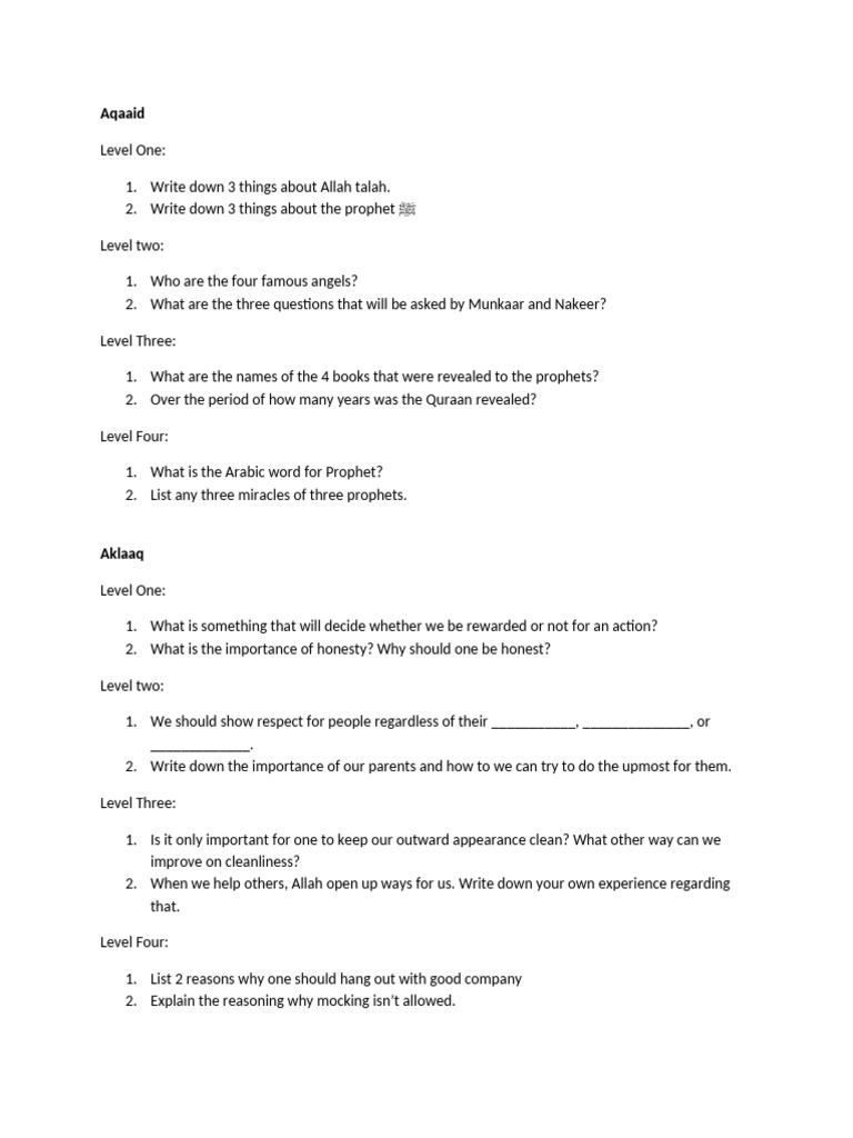 Gift of Muslims Test Questions | PDF