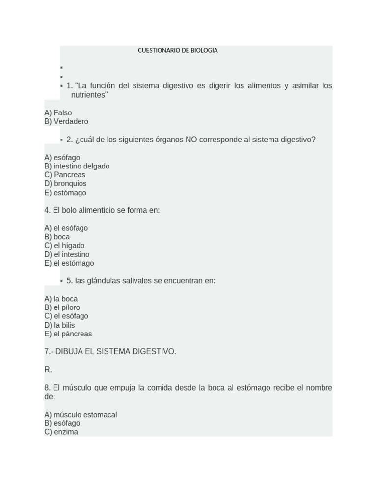 Cuestionario de Biologia | PDF