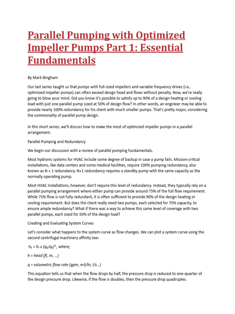 Parallel Pumping With Optimized Impeller Pumps Part 1 | PDF