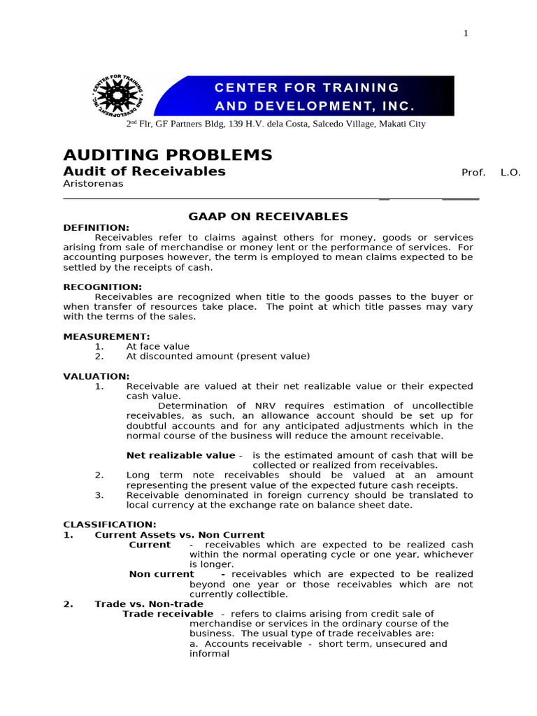 Audit of Receivables | PDF