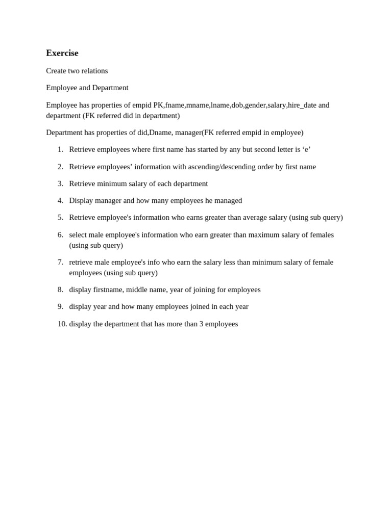 Database (Sub Query Exercise) | PDF