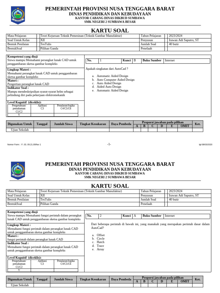 Pilihan Ganda 2023-2024 Teknik Pemesinan | PDF