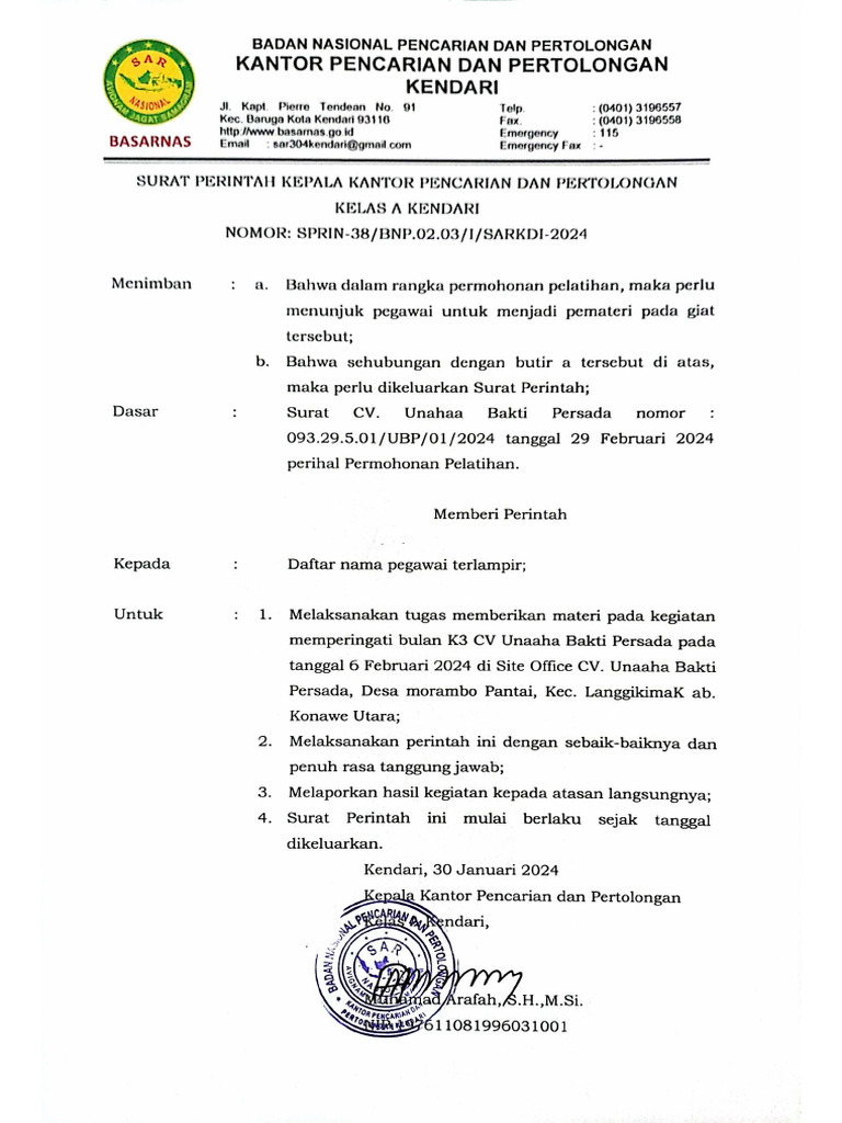 38 Sprin Taufan DKK CV Unahaa Bakti Persada | PDF