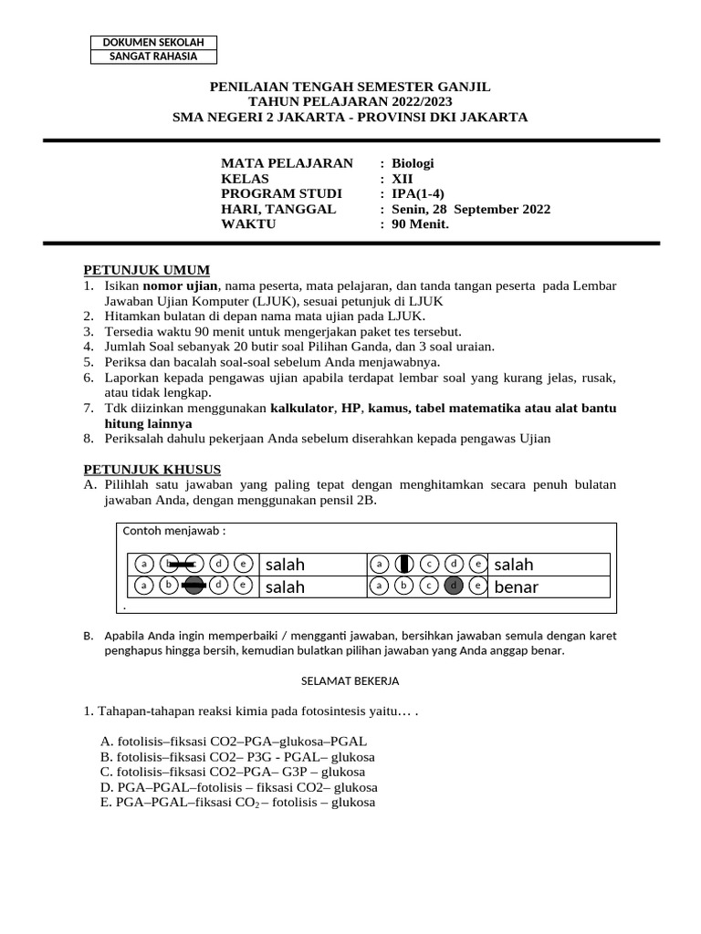 Soal Biologi 12 Pts Ganjil 2022 | PDF