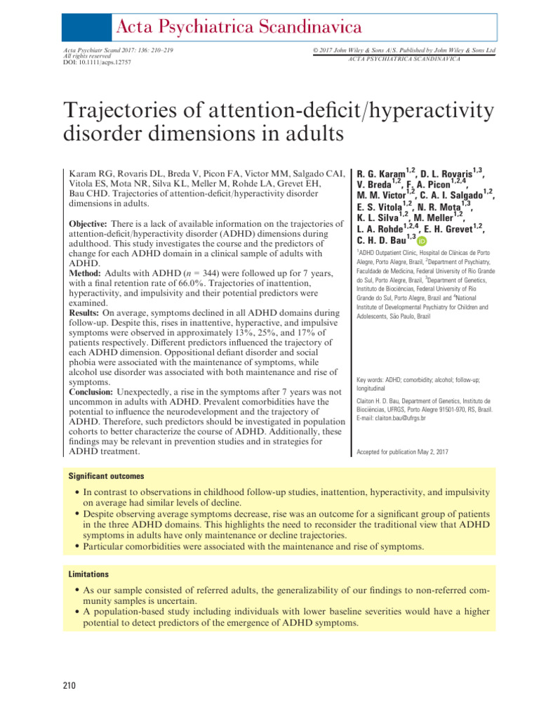 (Rohde) Trajectories of Attention Deficit Hyperactivity Disorder Dimensions in Adults | PDF