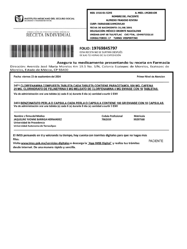 Receta Del Imss | PDF