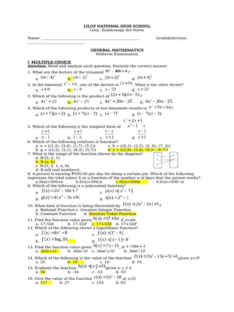 Gen Math Midterm | PDF Gen Math Midterm | PDF