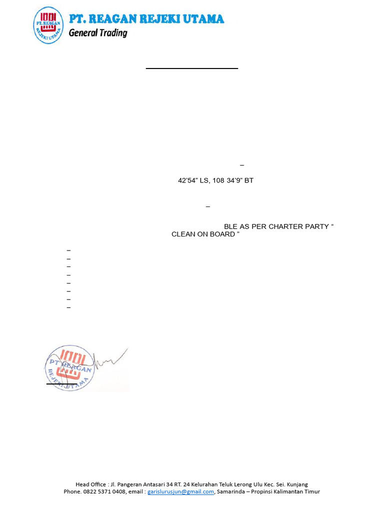 Shipping Instruction Jetty KP | PDF