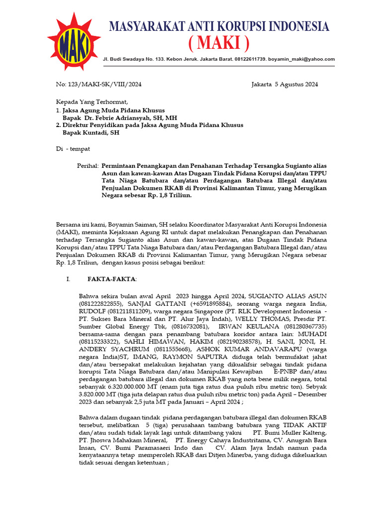 Surat Maki Ke Gedung Bundar 5-8-24 | PDF