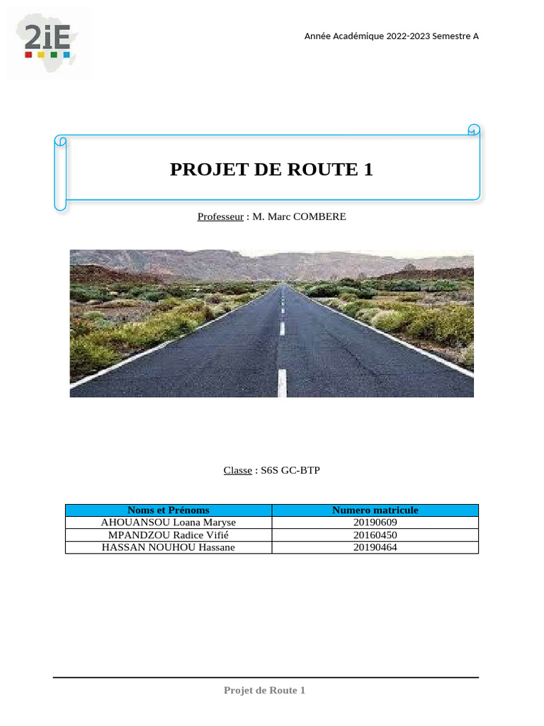 Projet Route 1 | PDF
