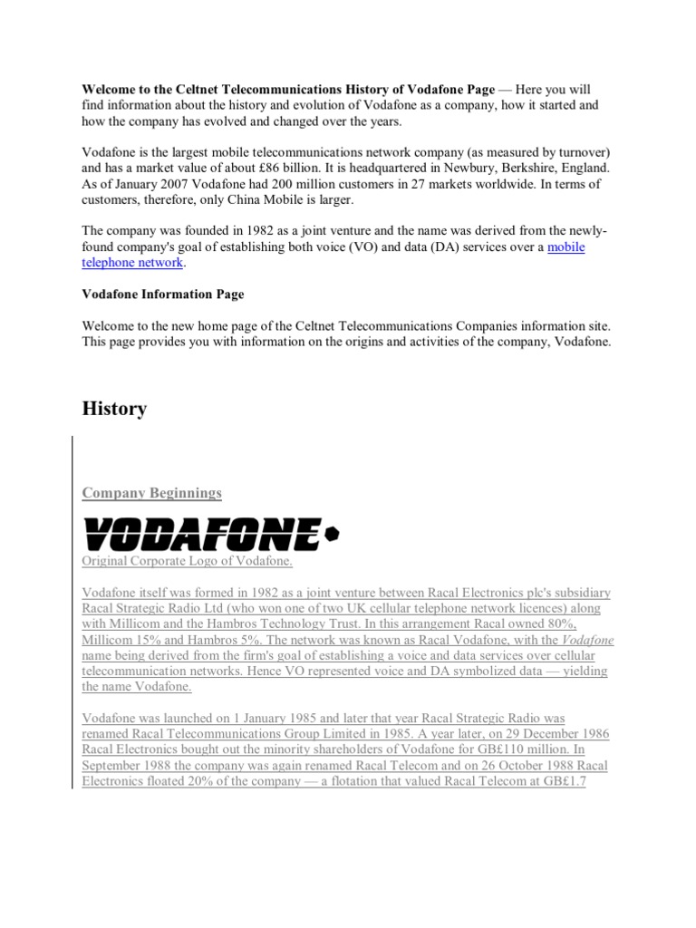 History of Vodafone | PDF | Verizon Communications | Service Companies