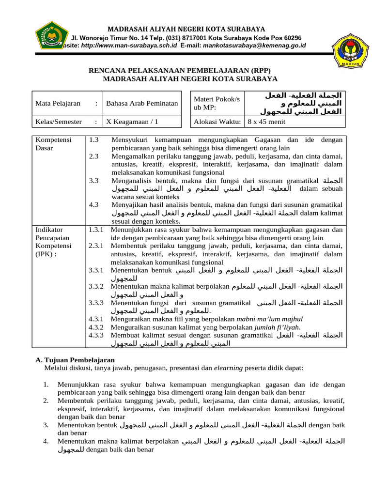 RPP B. Arab Minat KD 3.3 PBL & Lamp. | PDF