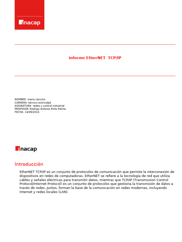 Informe EtherNET TCPIP | PDF