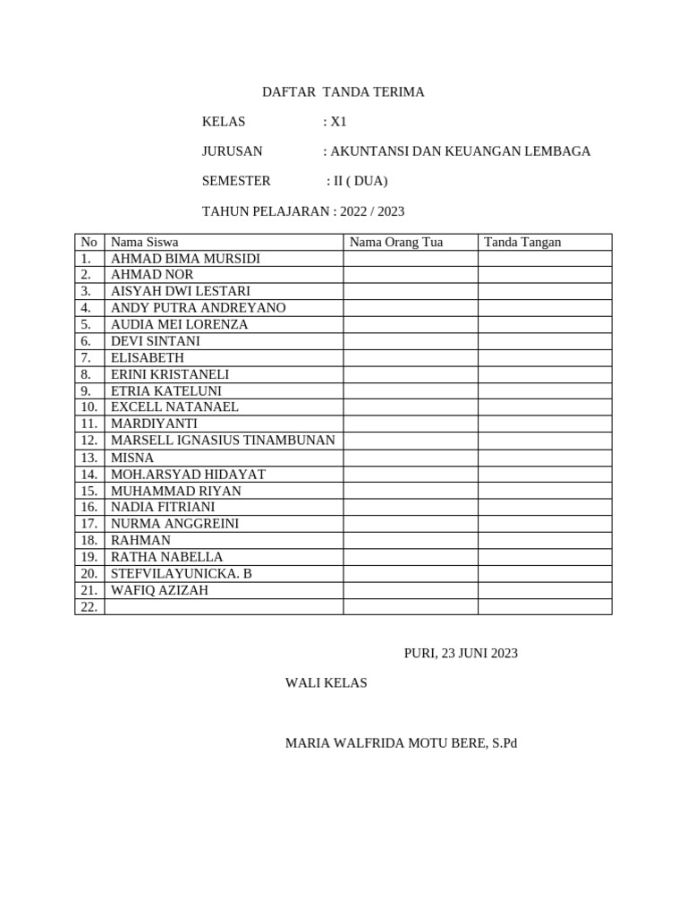 Daftar Tanda Terima | PDF