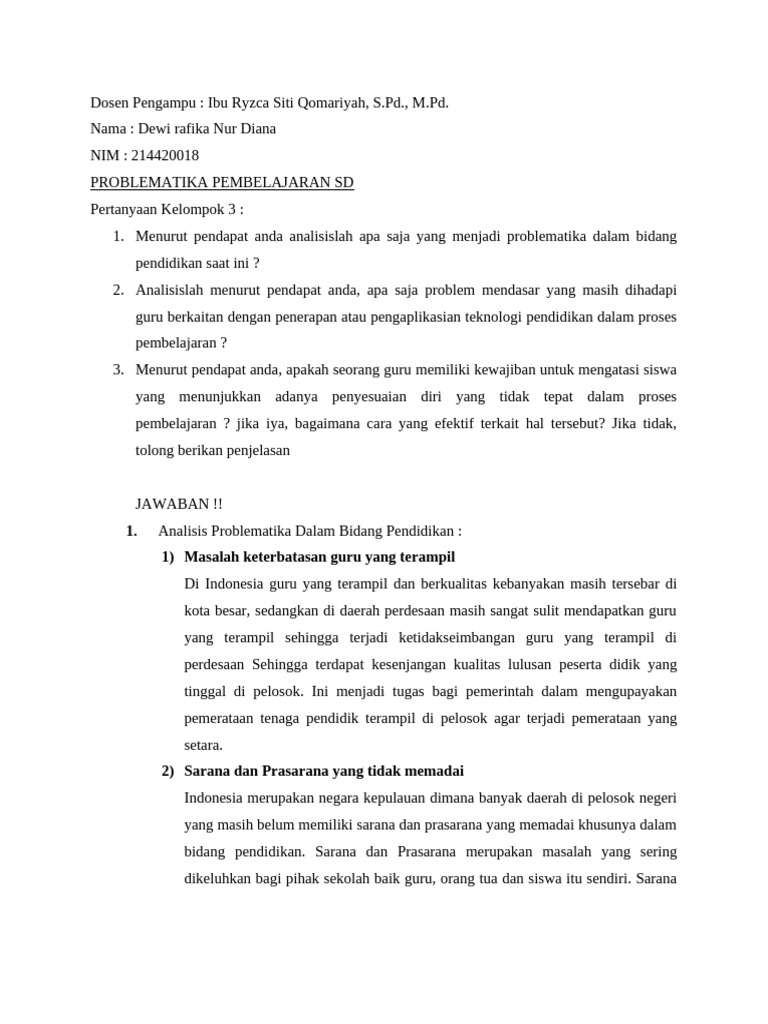 Dewi Rafika Nur Diana - 214420018 - Kel 3 | PDF