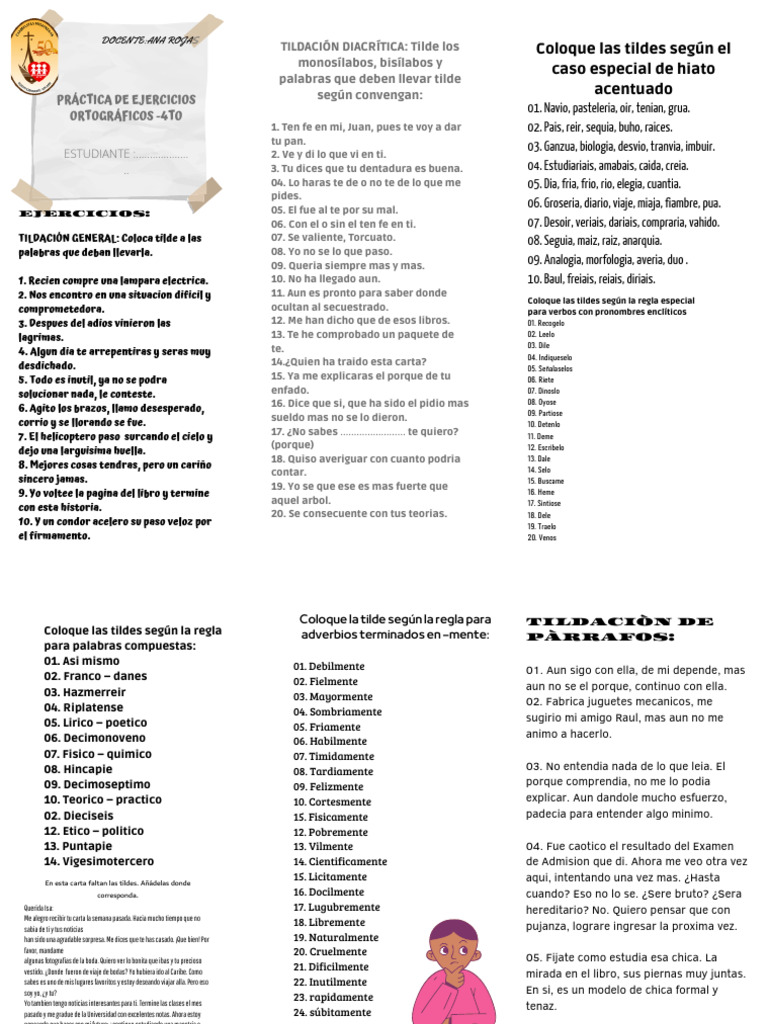 Coloque Las Tildes Según El Caso Especial de Hiato Acentuado | PDF