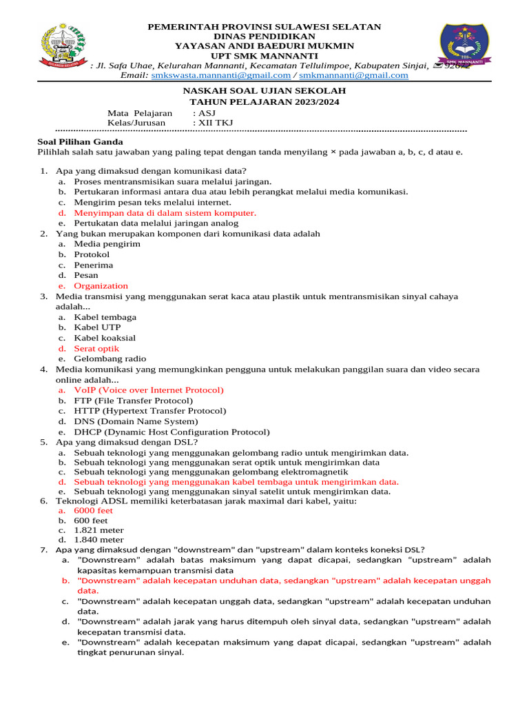 Soal Ujian Sekolah ASJ XII TKJ | PDF