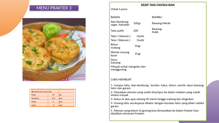 Contoh Menu Anti Stunting Tahu Ikan Fantasi | PDF