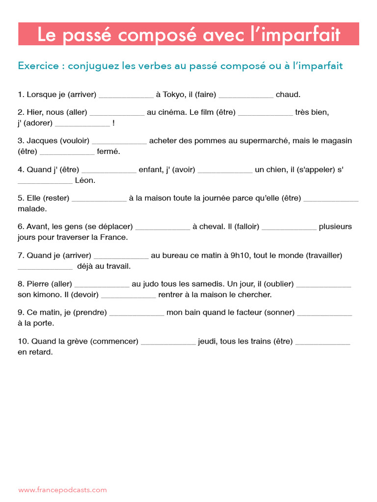 Passé Composé Et Imparfait Exercices A2-2 | PDF