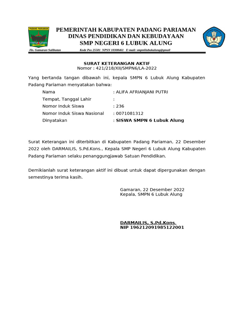 Surat Ket Alifa 8 | PDF