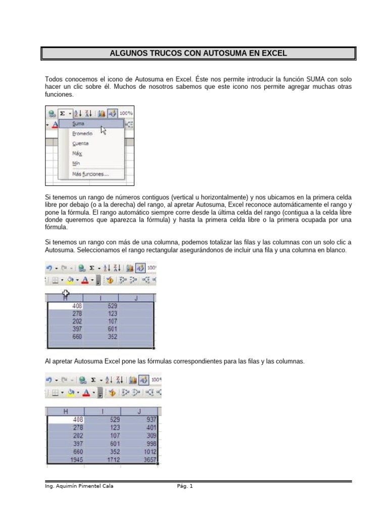 Algunos Trucos Con Autosuma en Excel | PDF