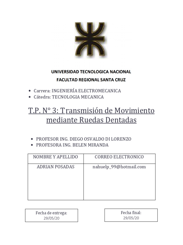 T.P. #3 - Transmisión de Movimiento Mediante Ruedas Dentadas | PDF