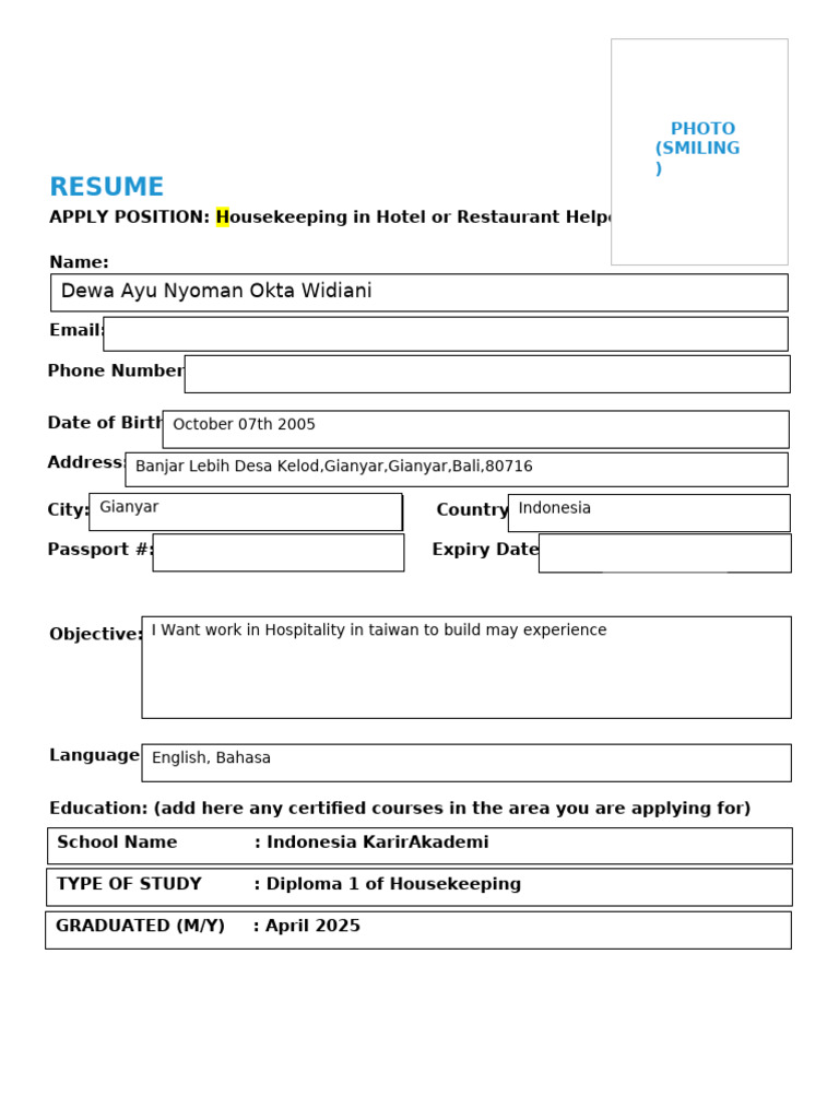 Resume Template Taiwan | PDF