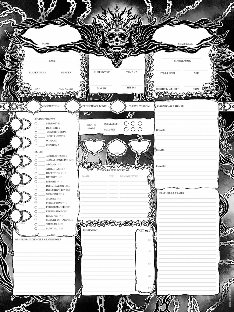 Necromancer BW Editable Character Sheet Sirindoodles | PDF