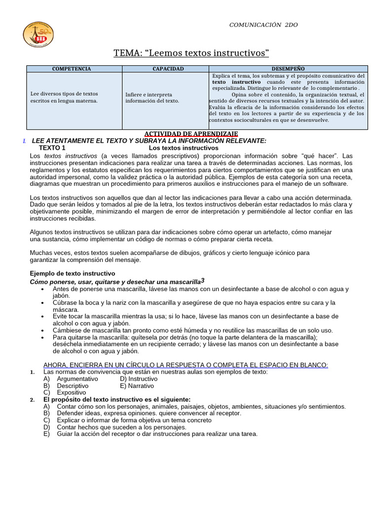 Leer Textos Instructivos | PDF