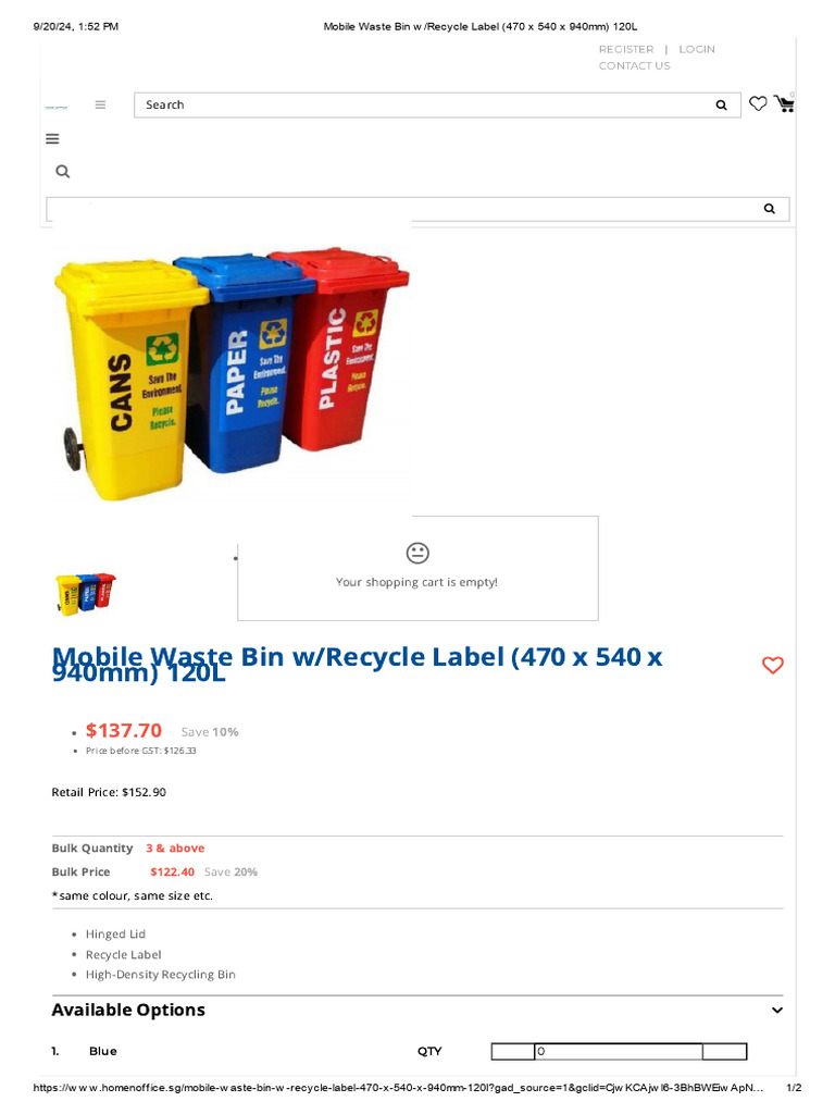 Mobile Waste Bin W - Recycle Label (470 X 540 X 940mm) 120L | PDF