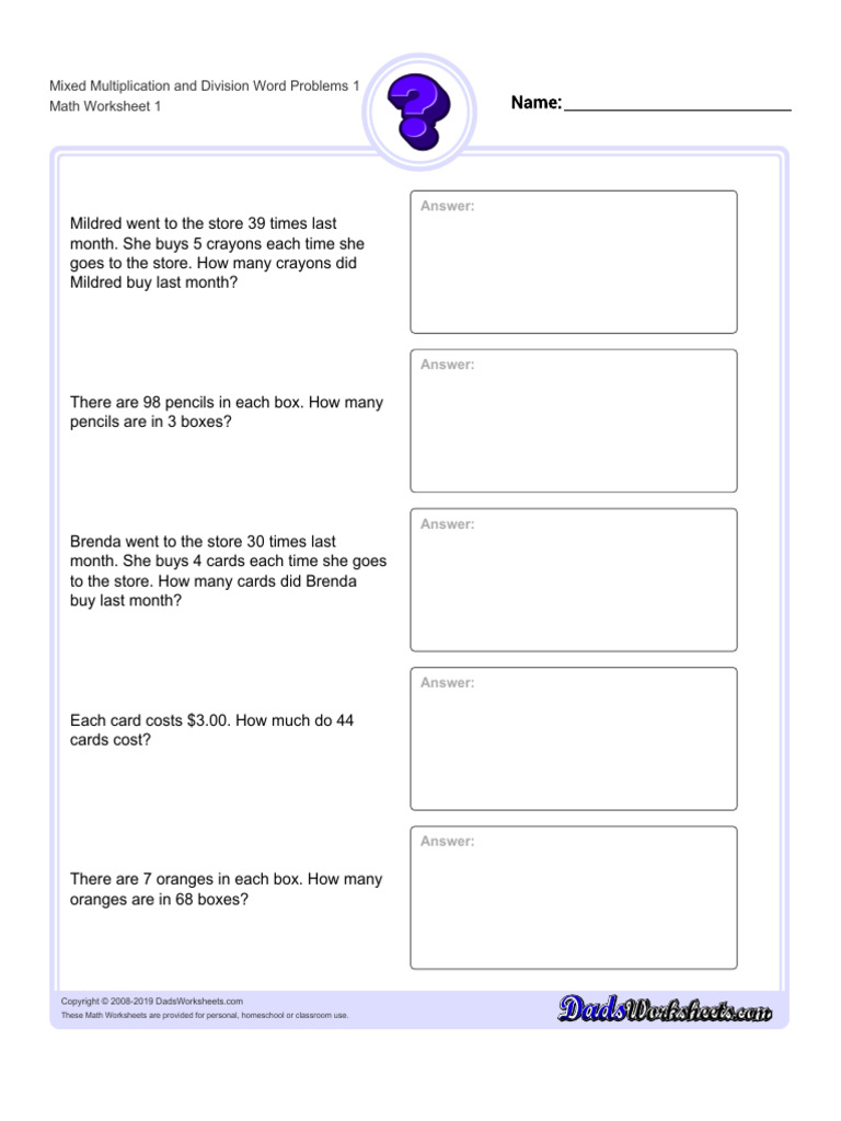 Mixed Multipy Divide Word Problems One v1 | PDF