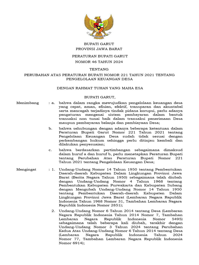 Perbup No 46 Tahun 2024 TTG Perubahan Perbup No 221 TH 2021 TTG ...