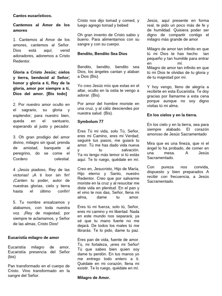 Cantos Eucarísticos | PDF