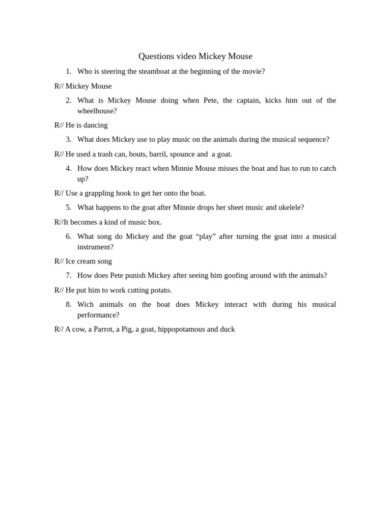 Questions Video Mickey Mouse | PDF