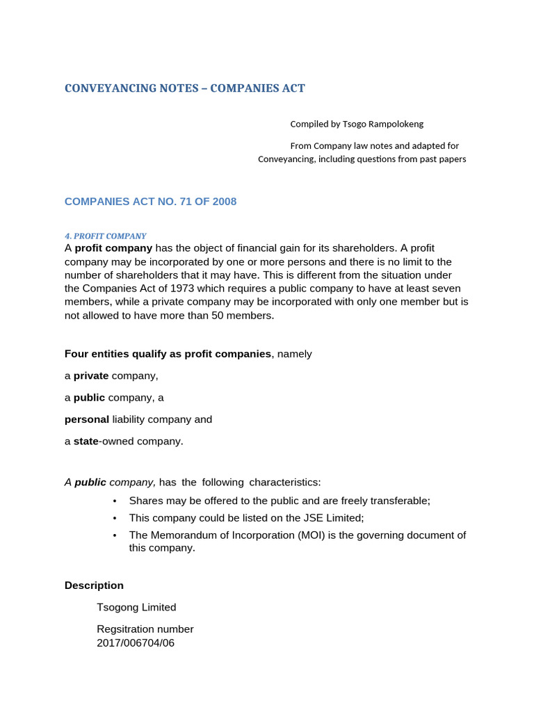 Conveyancing Notes - Companies - 061321 | PDF