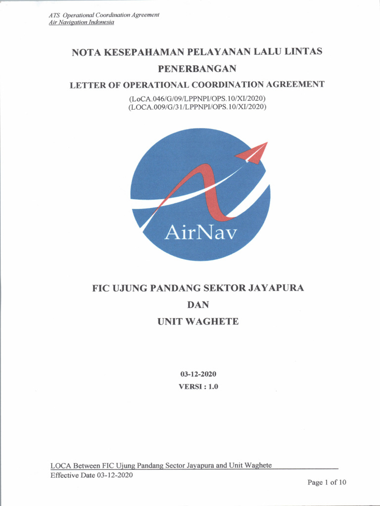 LOCA Antara Unit Ujung Pandang FIC Jayapura Sector Dengan Unit Waghete ...