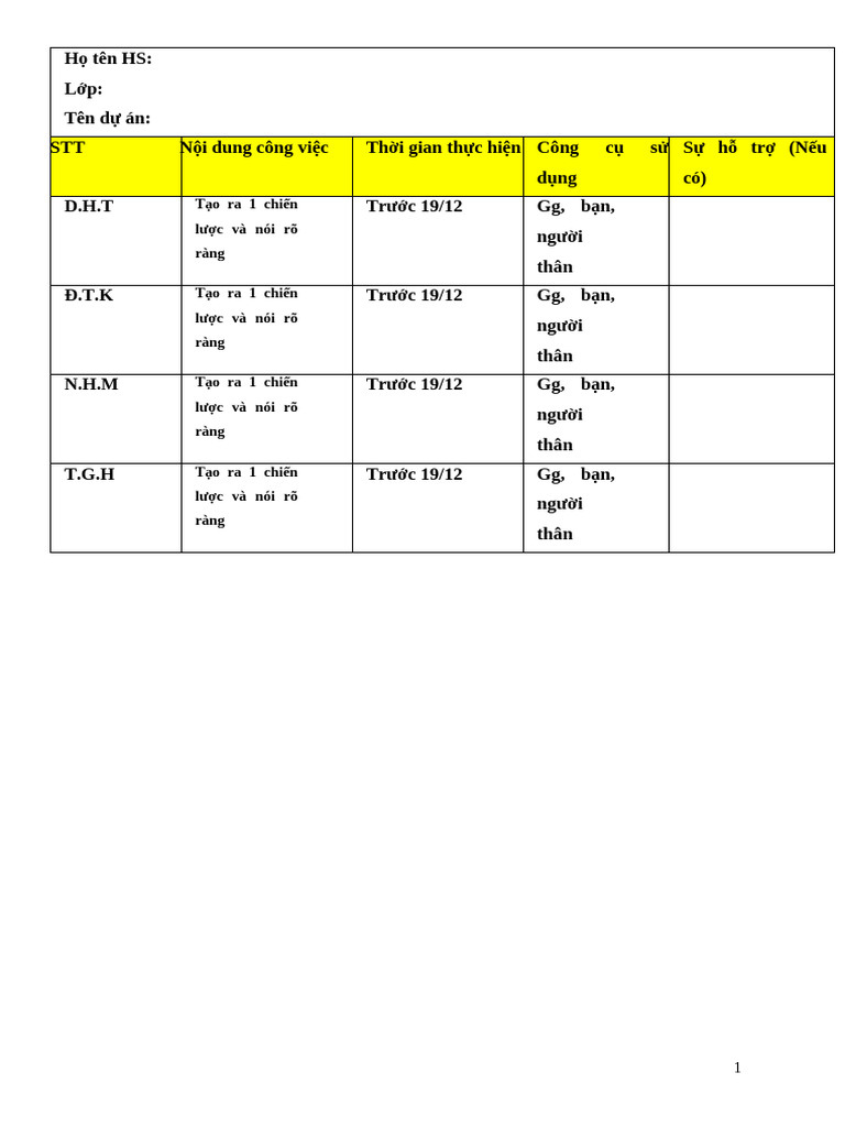 7B1 NHÓM 1 Phiếu Kế Hoạch Làm Việc | PDF
