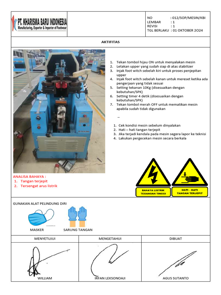 Sop Mesin Hopang | PDF
