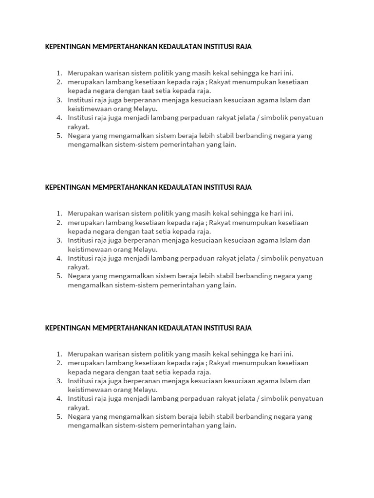 Kepentingan Mempertahankan Kedaulatan Institusi Raja | PDF