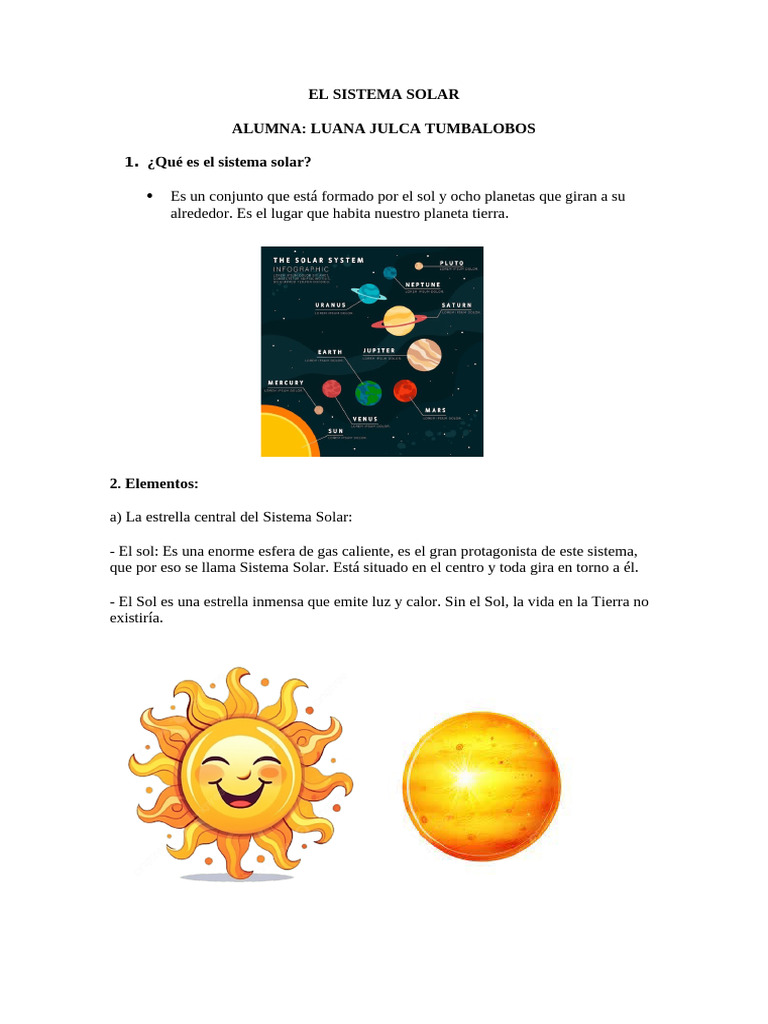 EL SISTEMA SOLAR - Luana Julca - Avance 1 | PDF