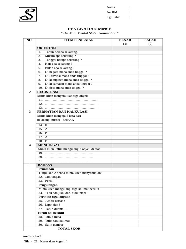 Pengkajian Mmse | PDF