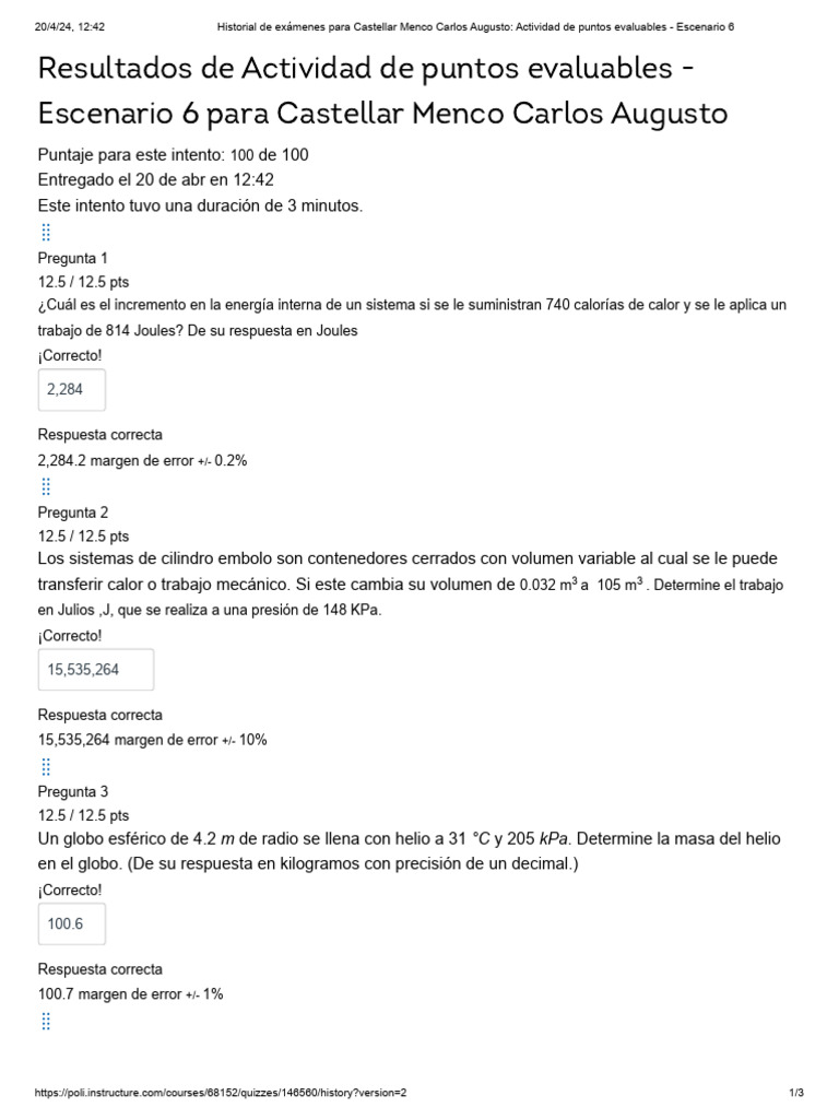 Historial de Exámenes para Castellar Menco Carlos Augusto - Actividad ...