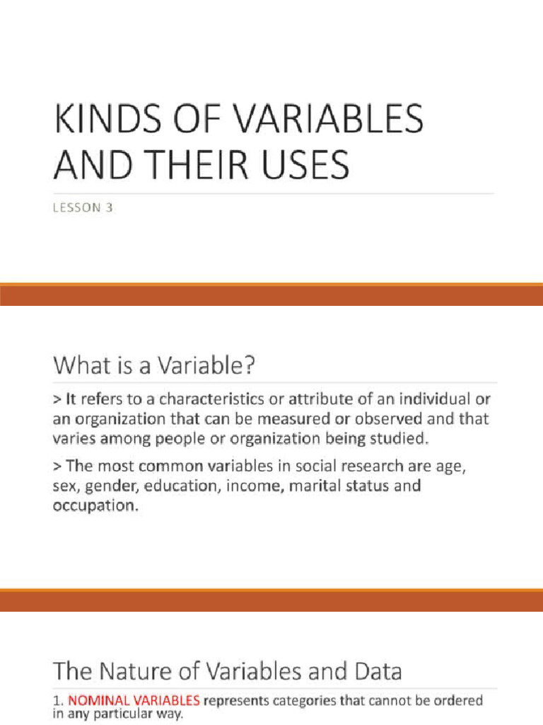 Lesson 4 Kinds of Variable and Their Use | PDF